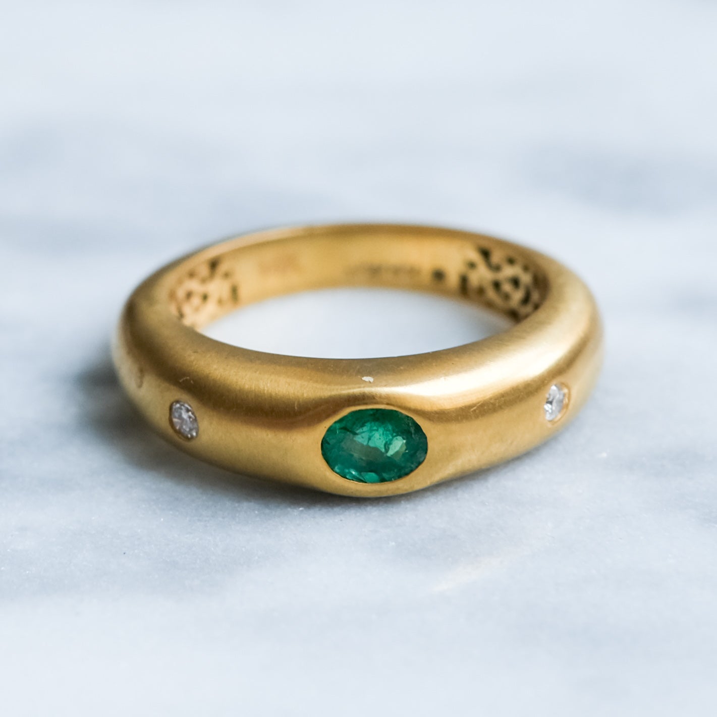 Vintage Flush Set Emerald and Diamond Ring | Eye of the Cat Jewellery
