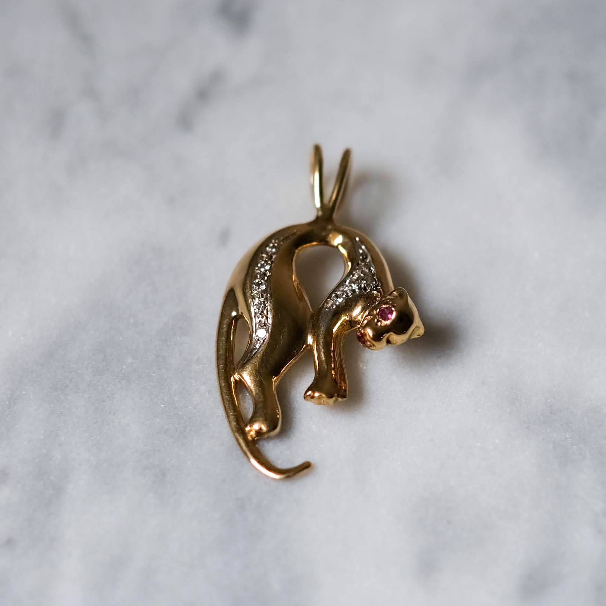 14K Gold Diamond Ruby Panther Pendant | Eye of the Cat Jewellery